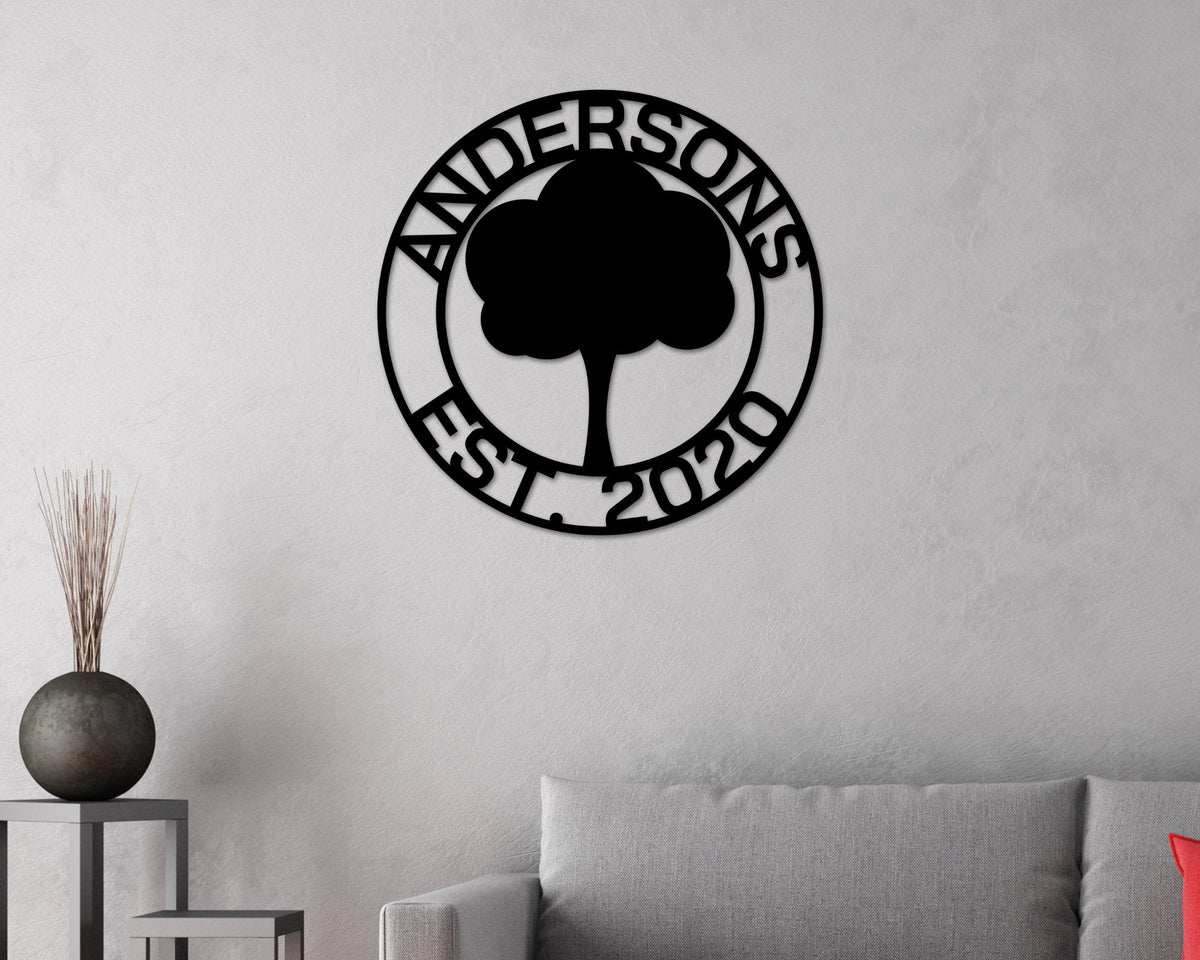 Personalized sign, Oak tree sign, Family name sign, steel sign, wreath ...