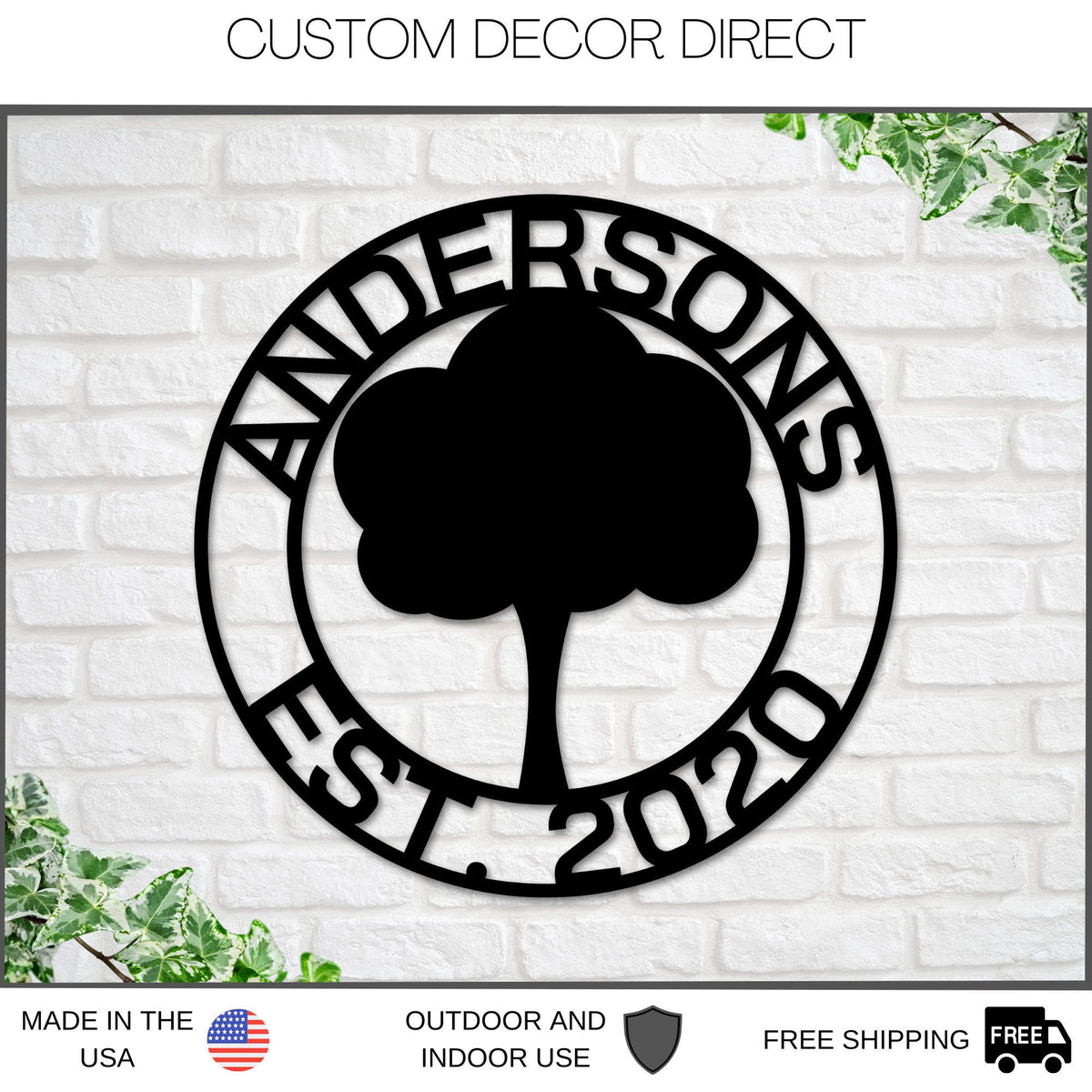 Personalized sign, Oak tree sign, Family name sign, steel sign, wreath ...